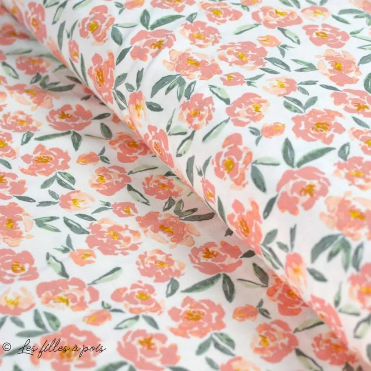 Tissu jersey motif fleurs "The Open Road" de Bonnie Christine - Ecru et ...