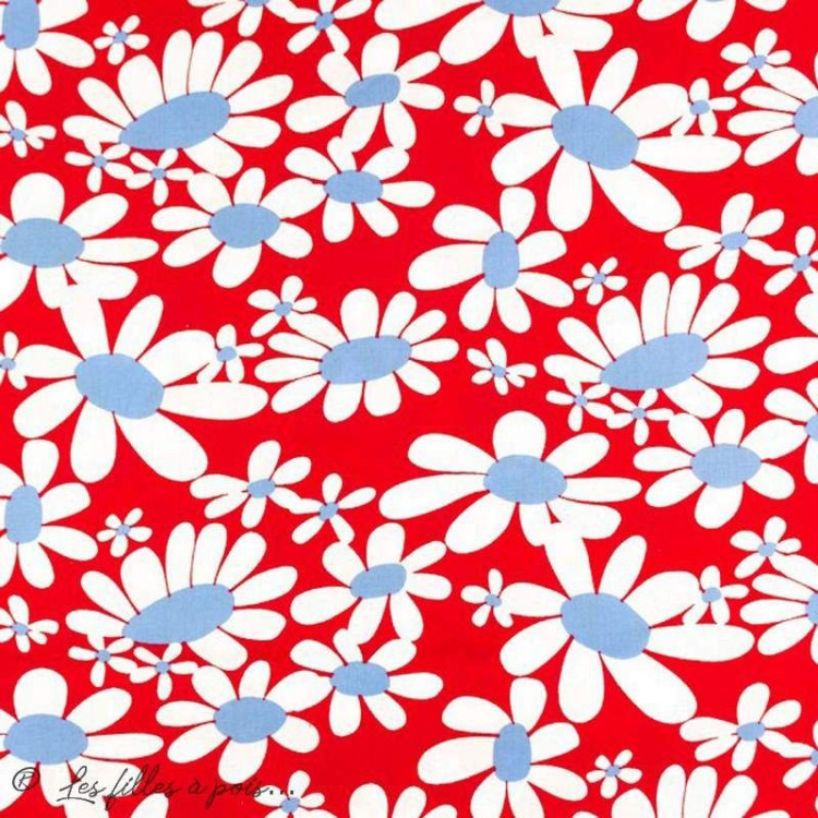 Tissu coton motif fleurs marguerite - Rouge Vente en ligne Couleur Rouge