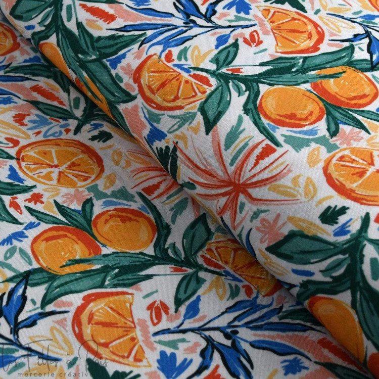 Coupon de tissu popeline de coton motif fruits collection "Sunrise" - Multicolore - 80cm - Les ...
