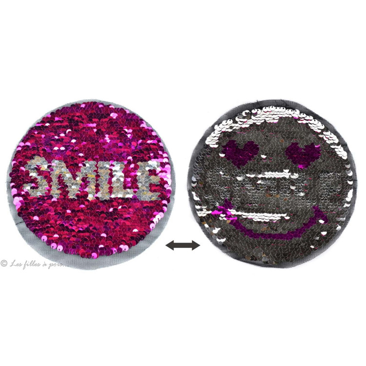 Motif sequin réversible smile - Rose et gris argenté - à coudre Vente ...